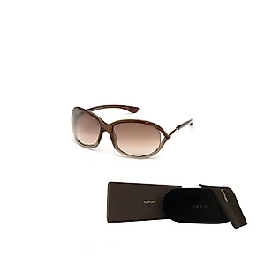 Tom Ford FT0008 Jennifer 38F 61MM Shiny Transparent Bronze/Gradient Brown Geometric Sunglasses for Women + BUNDLE with Designer iWear Eyewear Kit