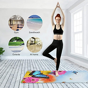 OTVEE Beautiful Flowers With Butterflies Yoga Mat for Women Non Slip Ultra Thin 1 MM Travel Yoga Mat with Carrying Bag Suede Fitness Exercise Mat for Yoga Pilates Workout Routines Camping