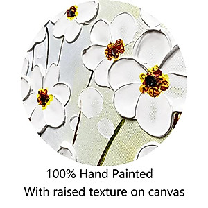 Muzagroo Art Hand Painted Dancing White Flowers Pallet Knife Oil Painting with Raised Texture on Canvas Modern Floral Wall Art for Living Room Bedroom Decor Ready to Hang