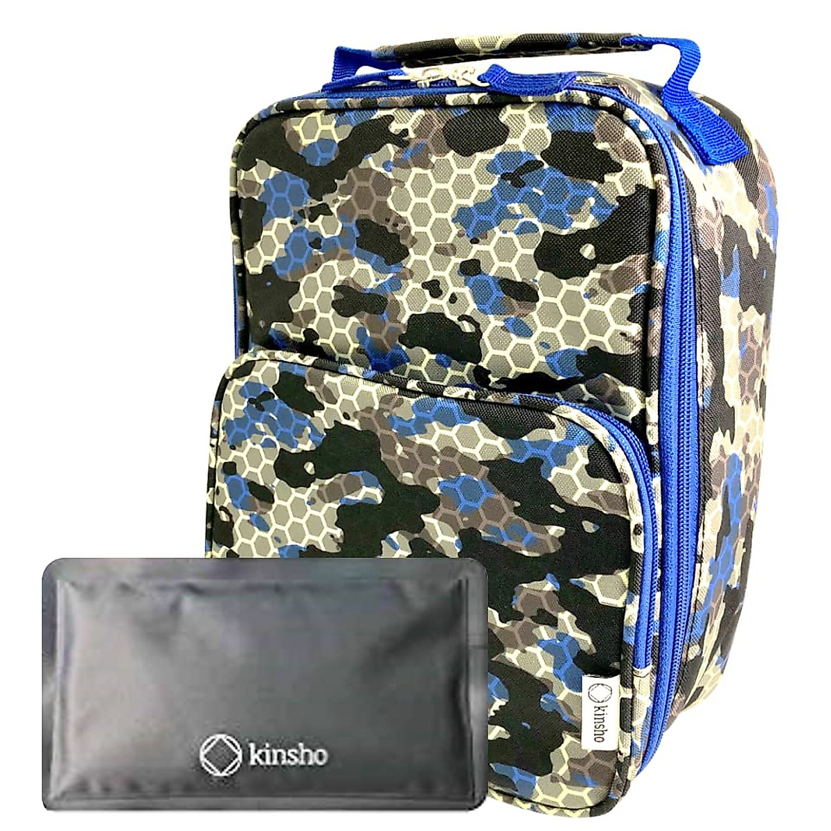 Bundle of Camo Lunch-Box for Boys 4 Compartments (Blue Camouflage) + Camo Lunch Box for Boys Kids Men with Ice Pack (Blue Black Camouflage)