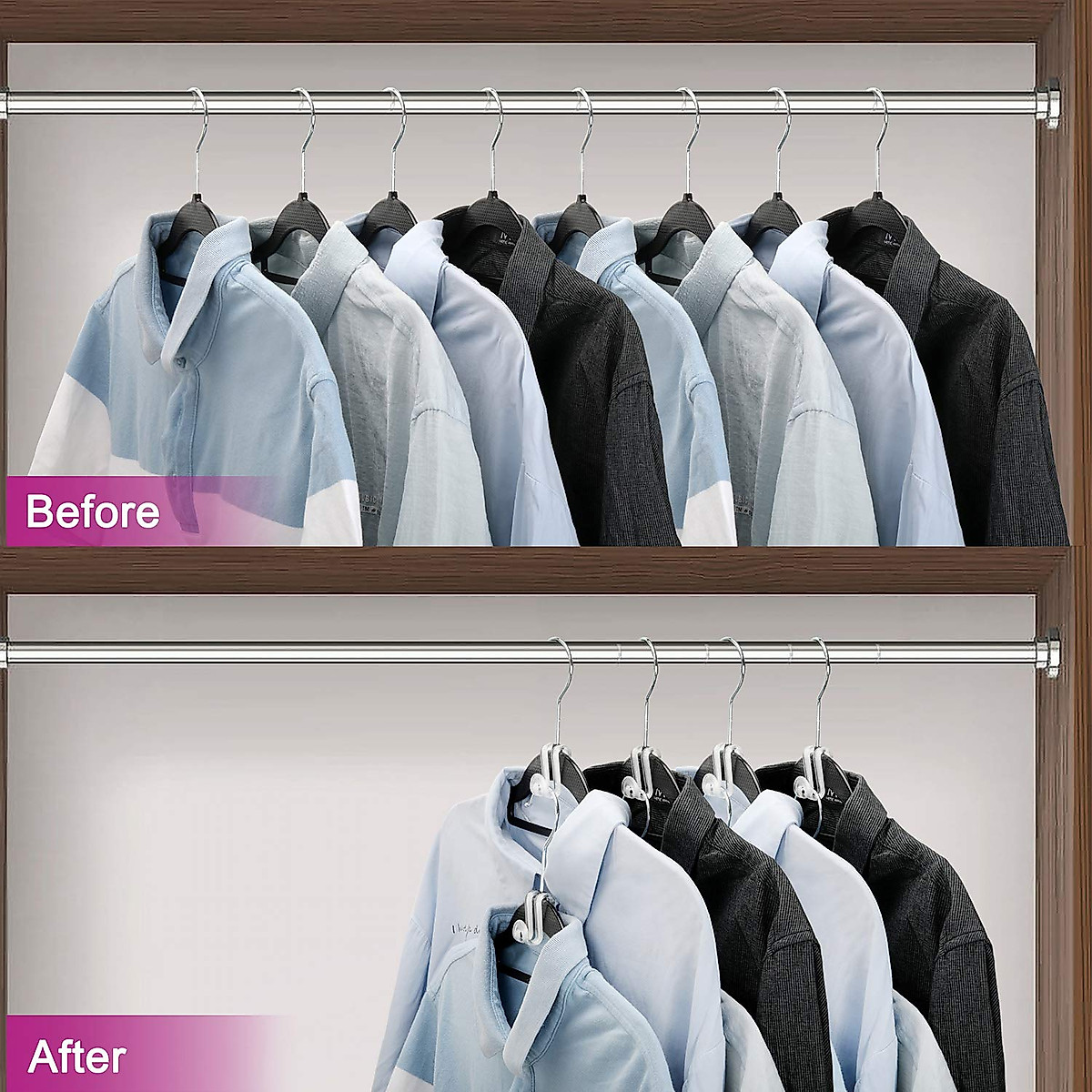 Mlici Hanger Hooks Space Saving, 70 Pack Clothes Hanger Connector Hooks, Transparent Stackable Clothes Hangers with Hooks for Closet Organizer (Clear)