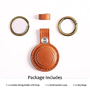 KEEPXYZ Genuine Leather Airtag Holder Suitable for Apple Airtag Keychain Leather, Small Air Tag Holder with Key Rings, Protective Airtag Case Cover Accessories - Brown V1.0