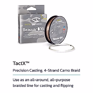 Seaguar 101 TACTX Braided Camo Fishing Line & Fluoro Kit, with Free 5lb Leader - 15lbs, 150yds Break Strength/Length - 15TCX150