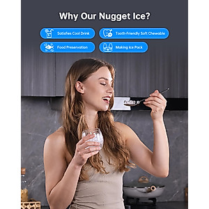 Ice Makers Countertop Nugget for Home Kitchen 37LBS, Pebble Counter Top Ice Machine, Mini Small Ice Maker,Portable Sonic Chewable Pellet Soft Icemaker, LED Maquina de Hielo Tabletop Self Cleaning