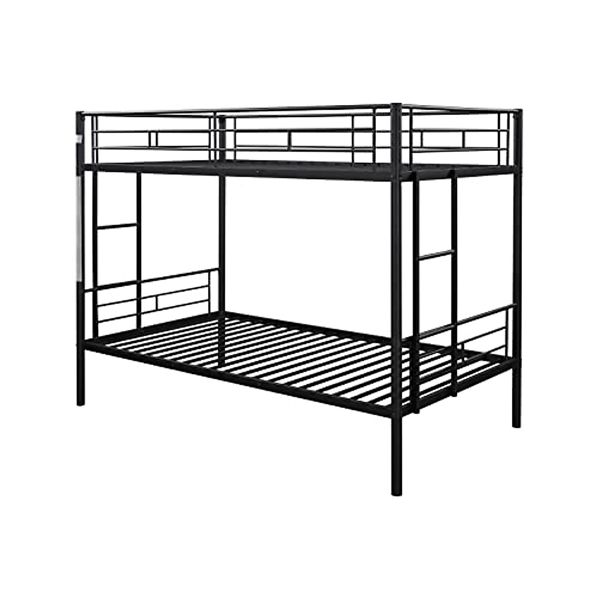 MWrouqfur Twin Over Twin Metal Bunk Bed,Sturdy Heavy Duty Bunk Beds with 2 Side Ladders,Space Saving,No Noise,No Box Spring Needed,for Boys Girls Teens Adults (Black)