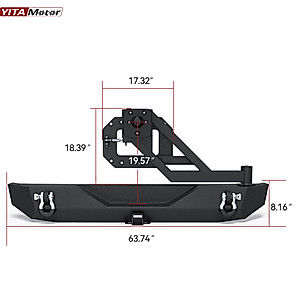 YITAMOTOR Rear Bumper with Tire Carrier Compatible for 2018-2024 Jeep Wrangler JL & Unlimited JLU (2/4 Doors), Full Width Back Bumper w/ 2" Hitch Receiver & D-Rings