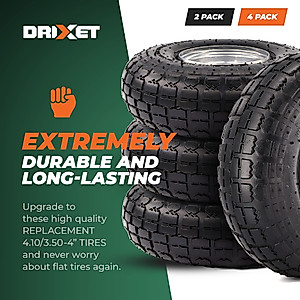 4 Pack 10-Inch Tires and Wheels 4.10/3.50-4 Replacement Utility Tires for Dolly, Hand Truck, Gorilla Cart, Generator, Lawn Mower, Garden Wagon With 5/8-Inch Axle Borehole and Double Sealed Bearings