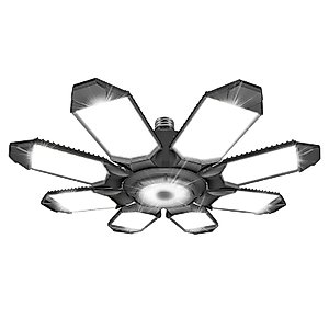 LED Garage Light,260W 26000LM 6500K Deformable LED Garage Ceiling Light with 8+1 Adjustable Panels Commercia Bay Light for E26/E27 Screw Socket,Basement,Barn,Workshop,Attic (1Pack & 8+1Panels)