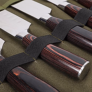 Heavy Duty 16 OZ Waxed Canvas Knife Roll Case With 11 Pockets, Easily Carried With Shoulder Strap