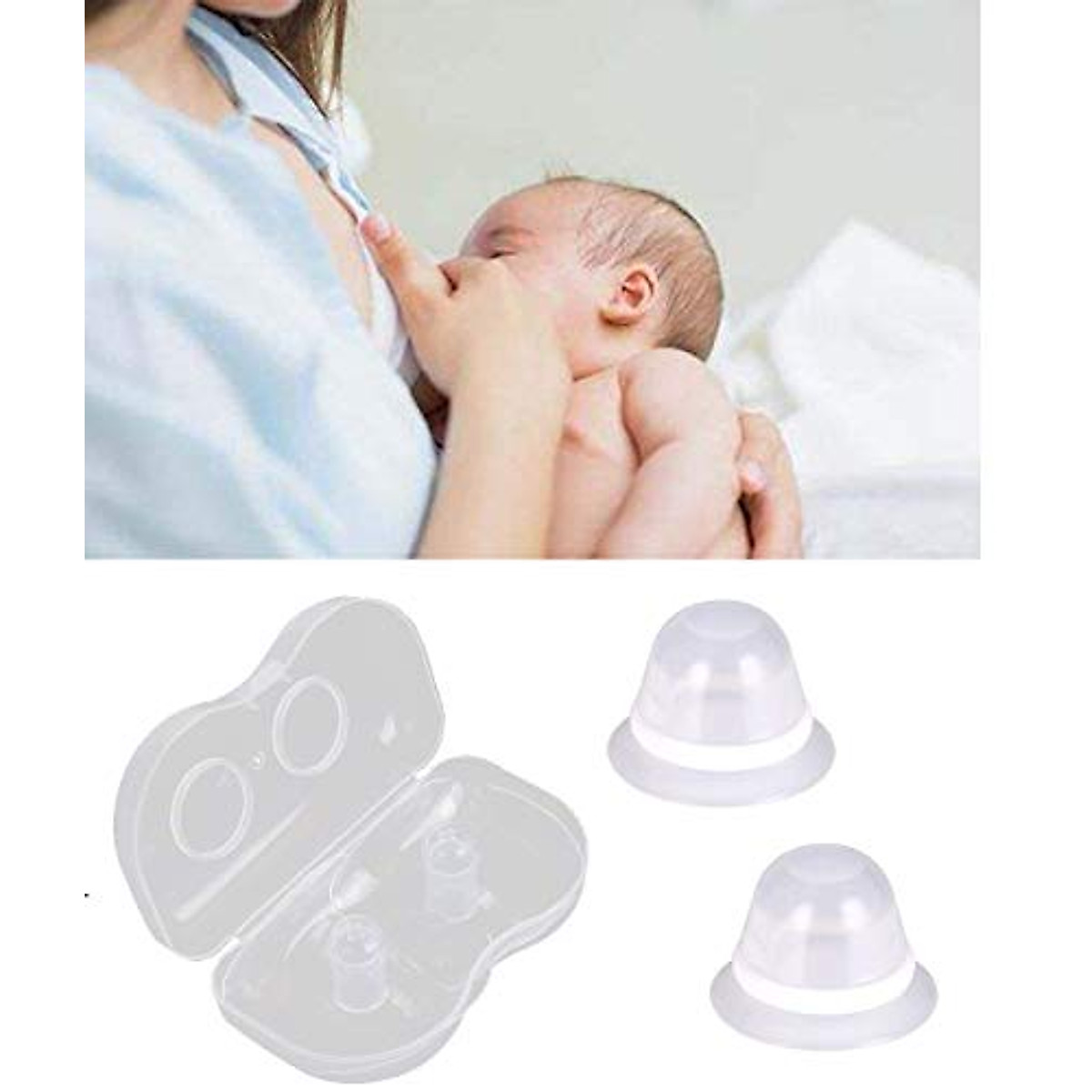 Finever Nipplesuckers Silicone Nipple Corrector for Flat Inverted Nipples for Breastfeeding Mother or Women with Clear Case 1Pair