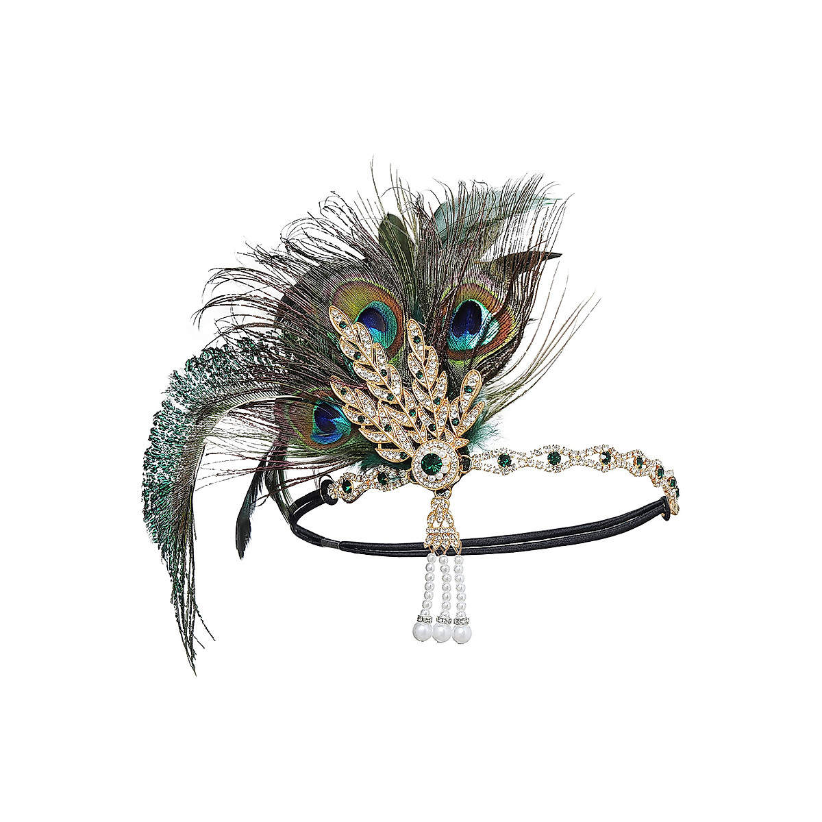 BABEYOND 1920s Flapper Headband Feather Headpiece Roaring 20s Gatsby Hair Accessories for Women (Peacock Green)