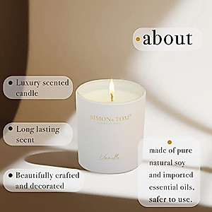 Simon&Tom Highly Scented Premium Vanilla Candle 10 Oz - 100 Hour Burn - Natural Organic Soy Wax - Aromatherapy Glass Candle Jar - Candle Jar with Matte White Gift Box for Home & Office - Vegan