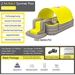 Inflatable Swimming Pool Toys Water Pool Slide Activity Center for toodlers Dogs Inflatable Swimming Pools for Over 3 Years Old,Yellow-3M