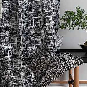 ALIGOGO Black and Silver Curtains 84 inches Long Modern Chic Sparkle Sheer Curtains Geometric Metallic Design Sheer Black Curtains for Living Room Dining Room French Door Backdrop 52 x 84 Inch