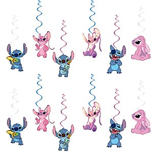 12Pcs Pink Lilo and Stitch Hanging Swirls Ceiling Streamers Decorations, for Lilo and Stitch Birthday Party Decorations Kid Supplies