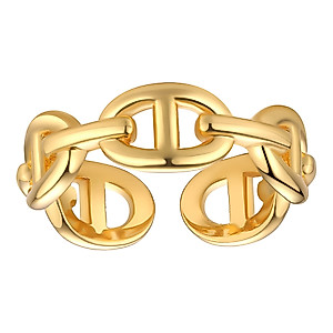 LEMON GRASS 18K Gold Plated Mariner Link Chain Ring | Puffed Chain Ring | Womens Bold Stackable DNA Ring