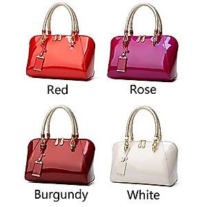 YAQUNICER Top-handle Handbags Purse Satchel for Women Patent PU Shoulder Crossbody Bag Middle Tote-White