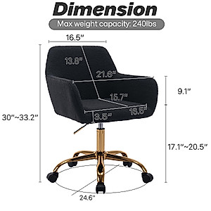 KCC Faux Fur Office Desk Chair, Comfy Swivel Armchair with Wheels, Upholstered Fuzzy Vanity Chair, Adjustable Seat Height, Black