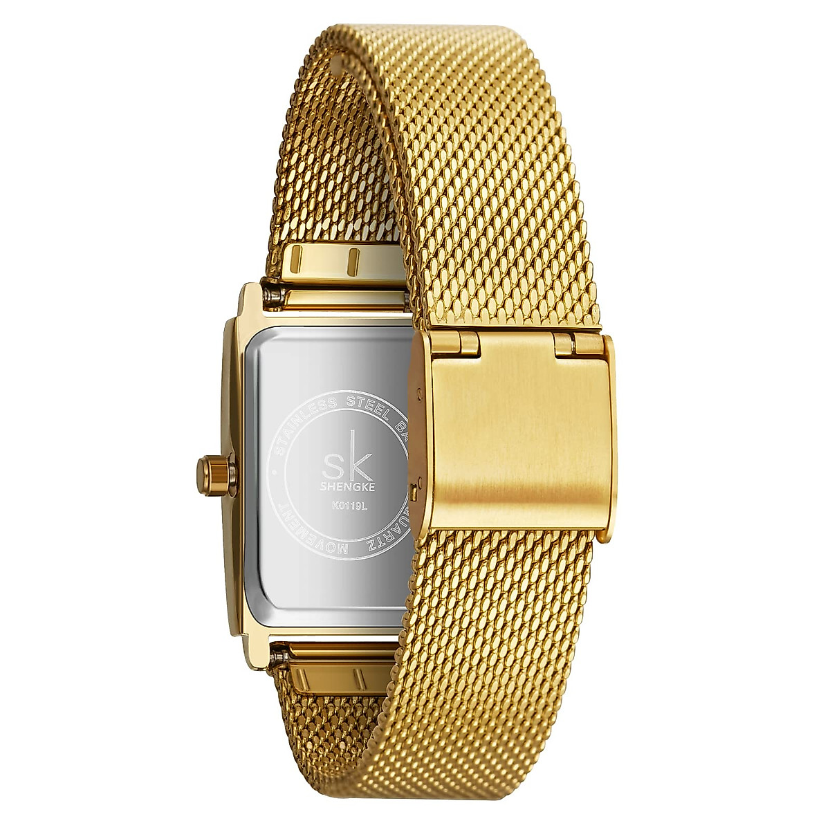 SHENGKE Minimalist Watch (Love Me Tender Love Me Home) Casual Fashion Wrist Watch Mesh Square Gold