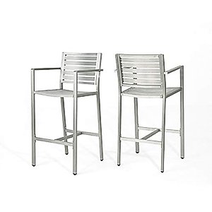 Christopher Knight Home Tammy Coral Outdoor Silver Rust-Proof Aluminum 29.50 Inch Barstools (Set of 2)