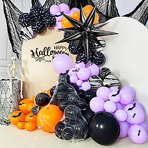 187pcs Halloween Balloon Garland Arch Kit, Halloween Decorations Party Supplies, Large Size Halloween Balloon Garland with Halloween 3D Bat Sticker, Halloween Spider Web
