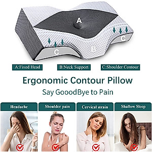Cervical Neck Pillow for Neck Pain, IKSTAR Memory Foam Neck Pillow for Sleeping, 2 in 1 Ergonomic Pillow for Neck Shoulder Pain Relief, Orthopedic Pillow for Side, Back, Stomach Sleepers [U.S .Patent]