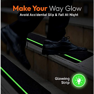 Anti Slip Traction Treads with Glow in Dark Stripe (5-Pack), 6" X 24", Best Grip Tape Grit Non Slip, Outdoor Non Skid Tape, High Traction Friction Abrasive Adhesive for Stairs Step