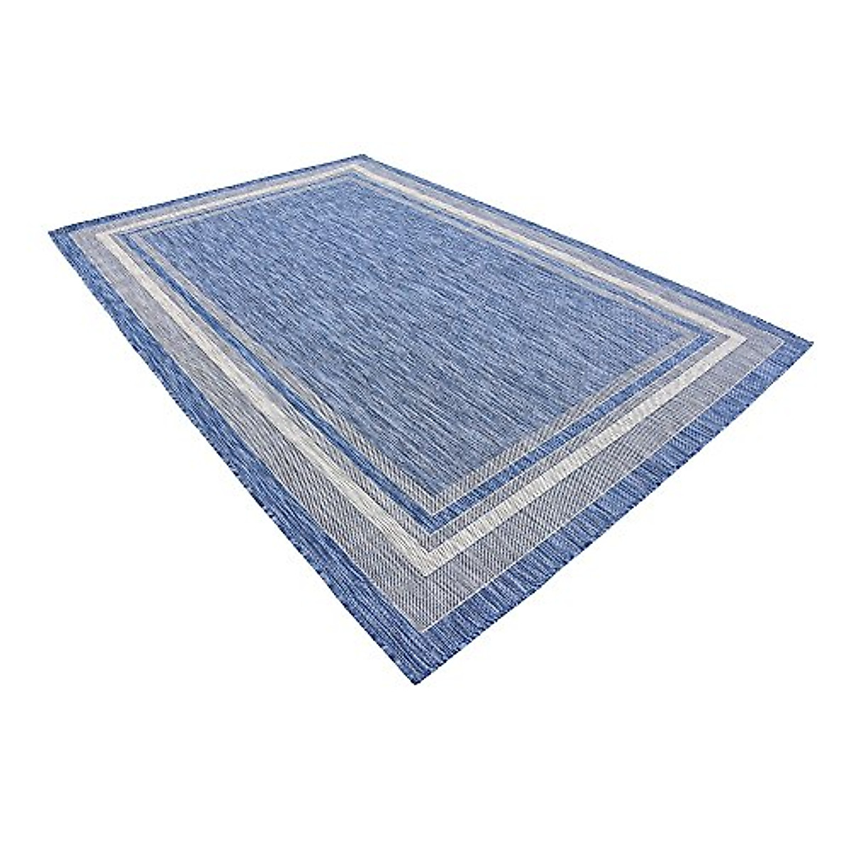 Unique Loom Outdoor Border Collection Area Rug - Soft Border (6' 1" x 9' Rectangle, Blue/ Ivory)