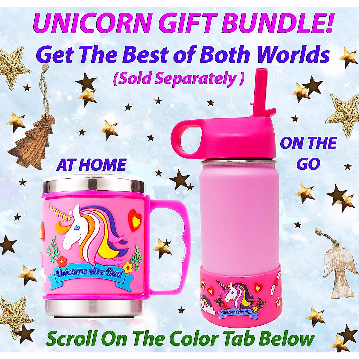 F-32 12 Oz Kids Stainless Steel Unicorn Pink 3D Mug with 2 Pack Slider Closure Lids - Eco-Friendly - BPA Free Signature Collection (Unicorn Pink)