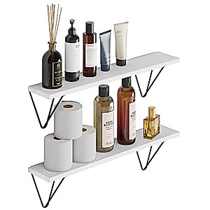 Wallniture Colmar White Floating Shelves for Wall Storage, Bathroom Shelves Wall Mounted Set of 2, 24 Inch Wood Geometric Triangle Shelf