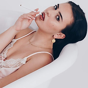 POTESSA 18K Gold Circle Disc Dangle Earrings Brushed Small Round Coin Hoop Earrings for Women Minimalist Lightweight Statement Jewelry