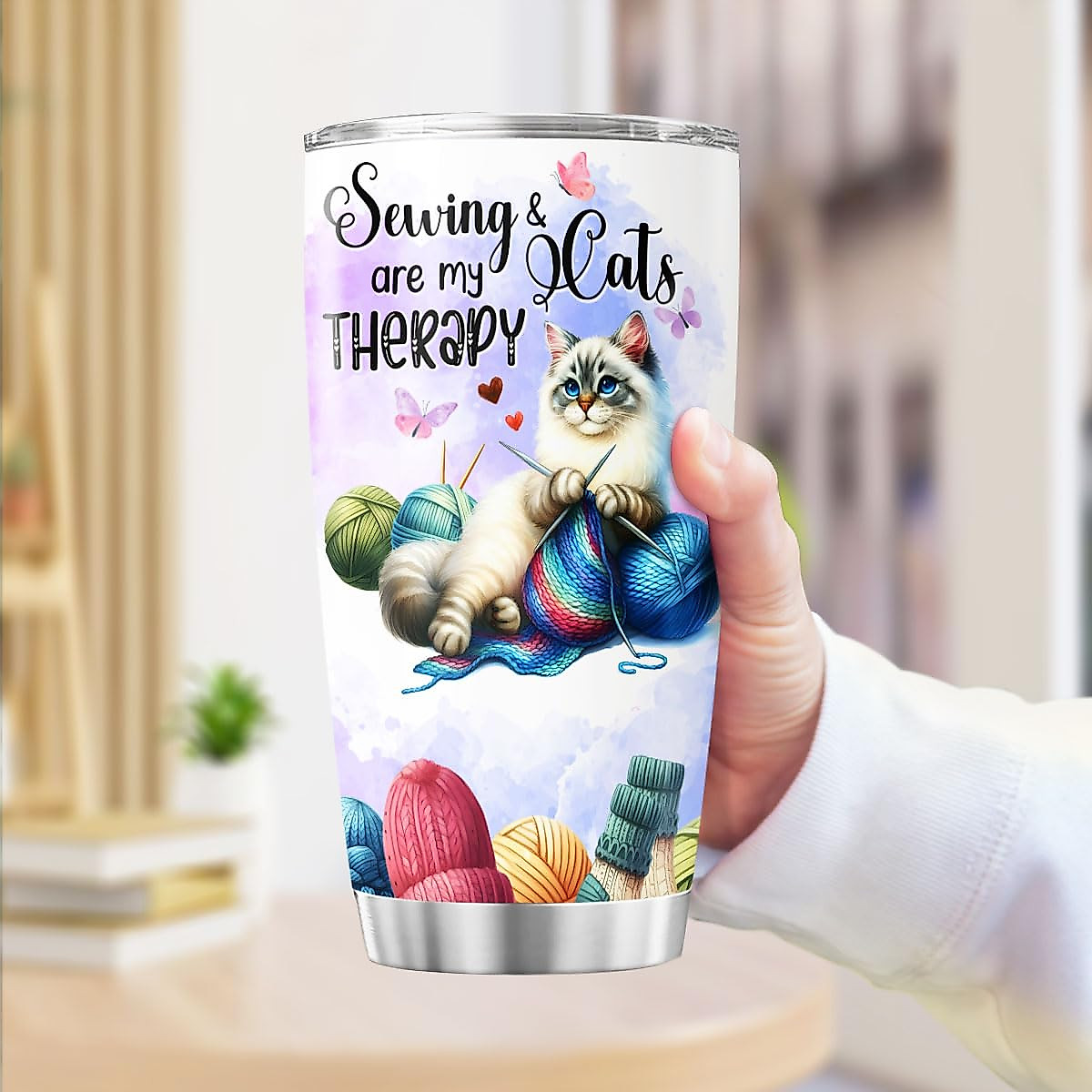 HUBUPU Tumbler 20 Oz With Lid And Straw, Lovers For Tumblers, Cats Sewing, Cat Gifts