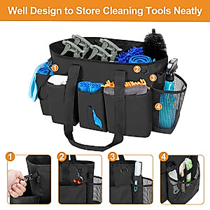 LoDrid Tote Cleaning Caddy with Dividers for Cleaning Supplies, Cleaning Bag Organizer with Handle Strap for Cleaning Work, Black, (Bag Only)