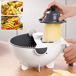 E-Universal 9 in 1 Multifunction Rotate Vegetable Cutter with Drain Basket Large Capacity Vegetables Chopper Veggie Shredder Grater Portable Slicer Kitchen Tool