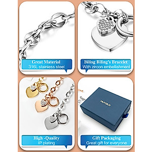 Muyola Women's Stainless Steel Heart Bracelet - Toggle Bracelets For Women - Fashion Zircon Bracelet For Girls - Toggle Clasp - Lover Gift (Silver)