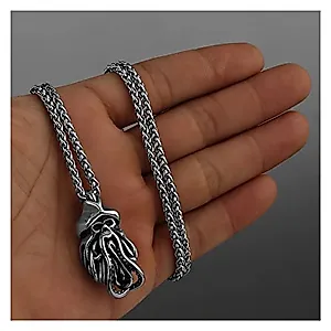 Fashion Necklace 361L Stainless Steel Vintage Fashion Pirates of The Caribbean Captain Octopus David Jones Pendant Necklace for Men and Women Necklace (Length : 60cm, Metal Color : KLDZ-205)