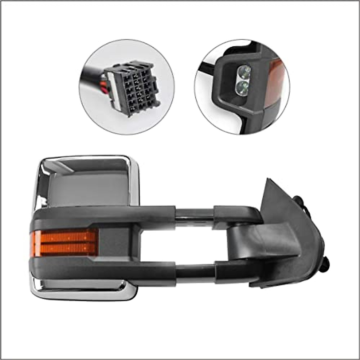 Perfit Zone Towing Mirrors Replacement Fit 2014-2017 for SILVERADO SIERRA, POWER HEATED,W/AMBER SIGNAL,Clearance Lamp,CHROME (PAIR SET)