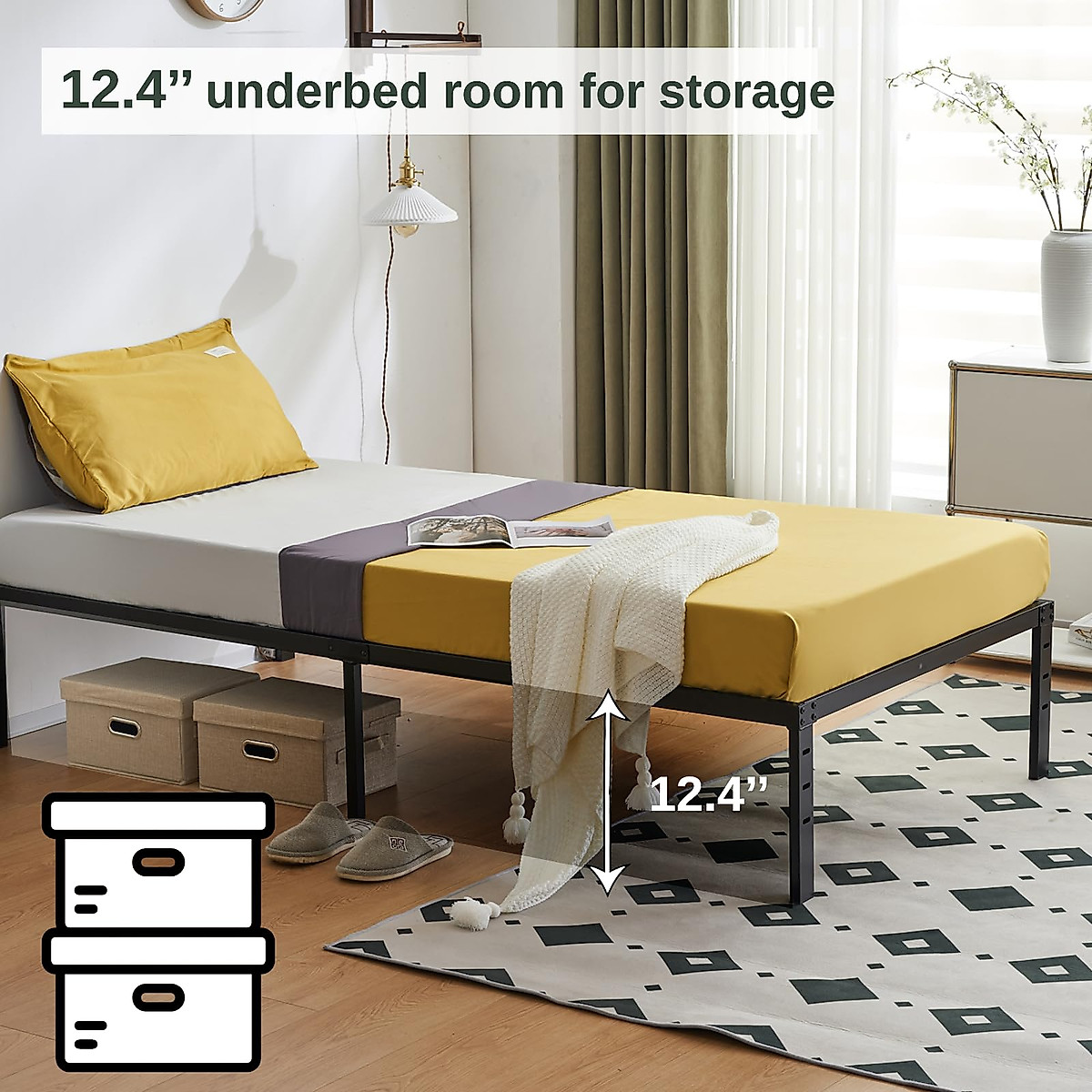 Bonnlo 14 Inch Metal Platform Twin Bed Frame, No Box Spring Needed,Mattress Foundation,Heavy Duty Steel Slat Support,No Box Spring Needed,Black