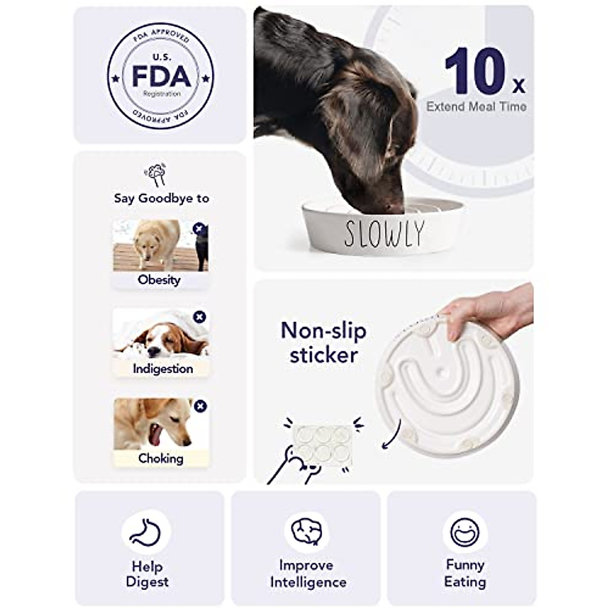 LE TAUCI PET Dog Slow Feeder Bowl Ceramic, Puzzle Dog Food Bowl for Small Medium Large Breed, Puppy Slow Feeder Bowl for Fast Eater, Dog Bowls to Slow Down Eating, Maze Bowl, Pet Bowl