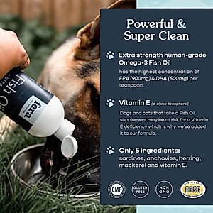 Fera Pets Fish Oil for Dog and Cat with DHA, EPA, Vitamin E and Omega-3 Fatty Acids – Liquid Fish Oil Supplement - Brain Function & Immune Health 16 oz