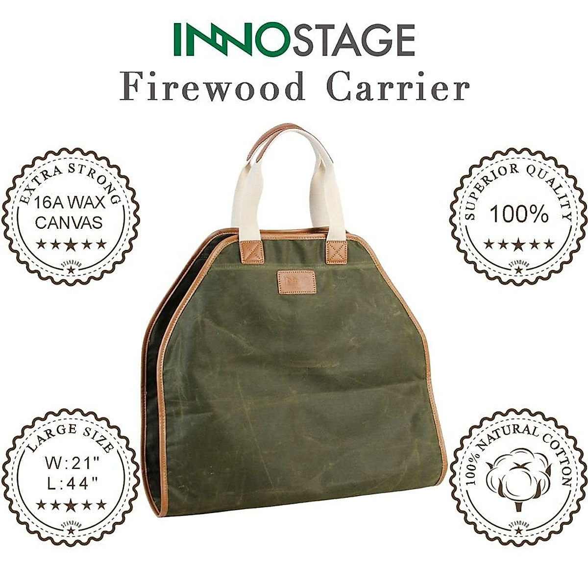 Canvas Log Carrier Bag,Waxed Durable Wood Tote,Fireplace Stove Accessories,Extra Large Firewood Holder with Handles for Camping