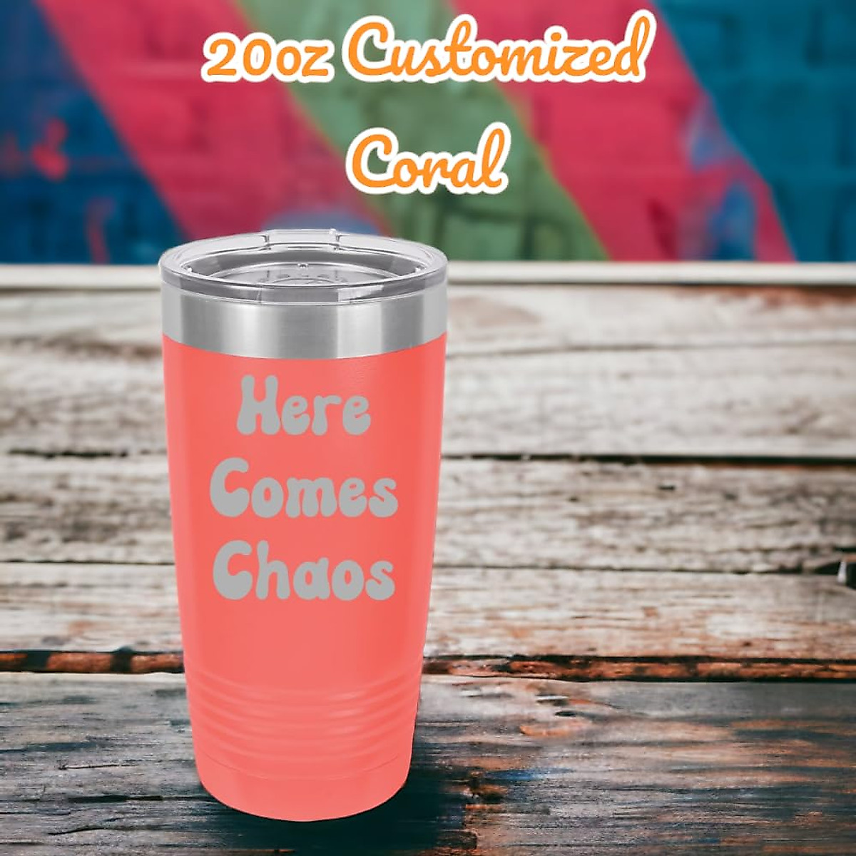 OEZZO Coral Customized Tumblers, Double Wall Personalized Bottles, Laser Engraved Text for Special Holidays, Birthdays, Anniversaries, Travel Mugs for Coffee (Coral, 20oz)