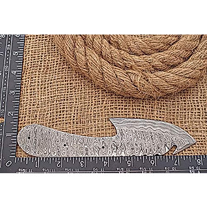 8 inches long hand forged spear point gut hook skinning knife blade, knife making supplies, Damascus steel blank blade Pocket knife with 3 Pin hole, 3.5 inches cutting edge, 4.25" scale space