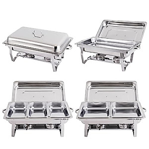 4 Pack 8QT Chafing Dish Buffet Set with 2 Full Size, 2 Half Size, 3 1/3 Size Food Pans, Stainless Steel Buffet Chafers Catering Food Warmers for Party/Buffet/Wedding/Banquet/Catering Events