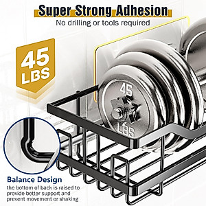 OMAIRA 6-Pack Shower Caddy Organizer Shelves Rack, Stainless Steel Adhesive Bathroom Organizers and Storage Organization Set Home Kitchen Wall Decor, No Drill & Large Capacity & Heavy Duty, Black