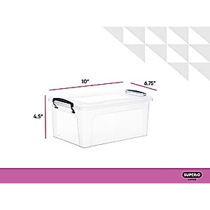 Superio Clear Storage Bins with Lid Stackable Plastic Deep Storage Latch Box with Snap Lock Closure (3 Quart)