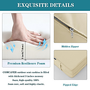 Comcaver Outdoor Cushions for Patio Furniture, Waterproof Fade and Tear Resistant Deep Seat and Backrest Cushion Set for Chair Couch Swing, 22x22 Inch, Beige, 1 Set