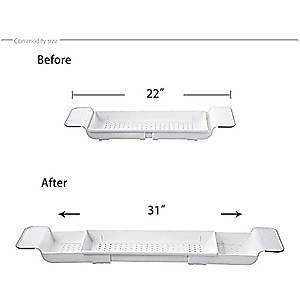 Bathtub Tray Caddy Plastic Shower Organizer Trays with Extending Sides Bath Kitchen Shelf, Fits Most Tubs 31" x 6.7" (White)