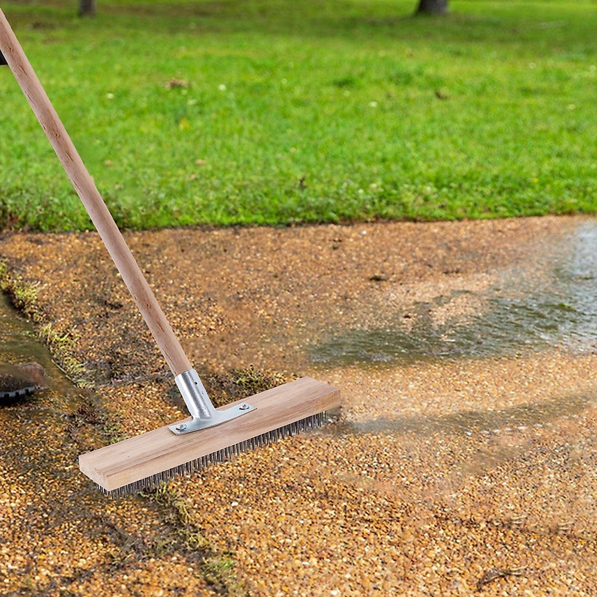 2 Wire Broom Head - 11.81inch Broom Head for Indoor and Outdoor - Heavy Duty Scrubbing and Sweeping | Stiff Metal Bristle Deck Scrub Brush for Heavy Duty Removal Moss & Algae On Patio