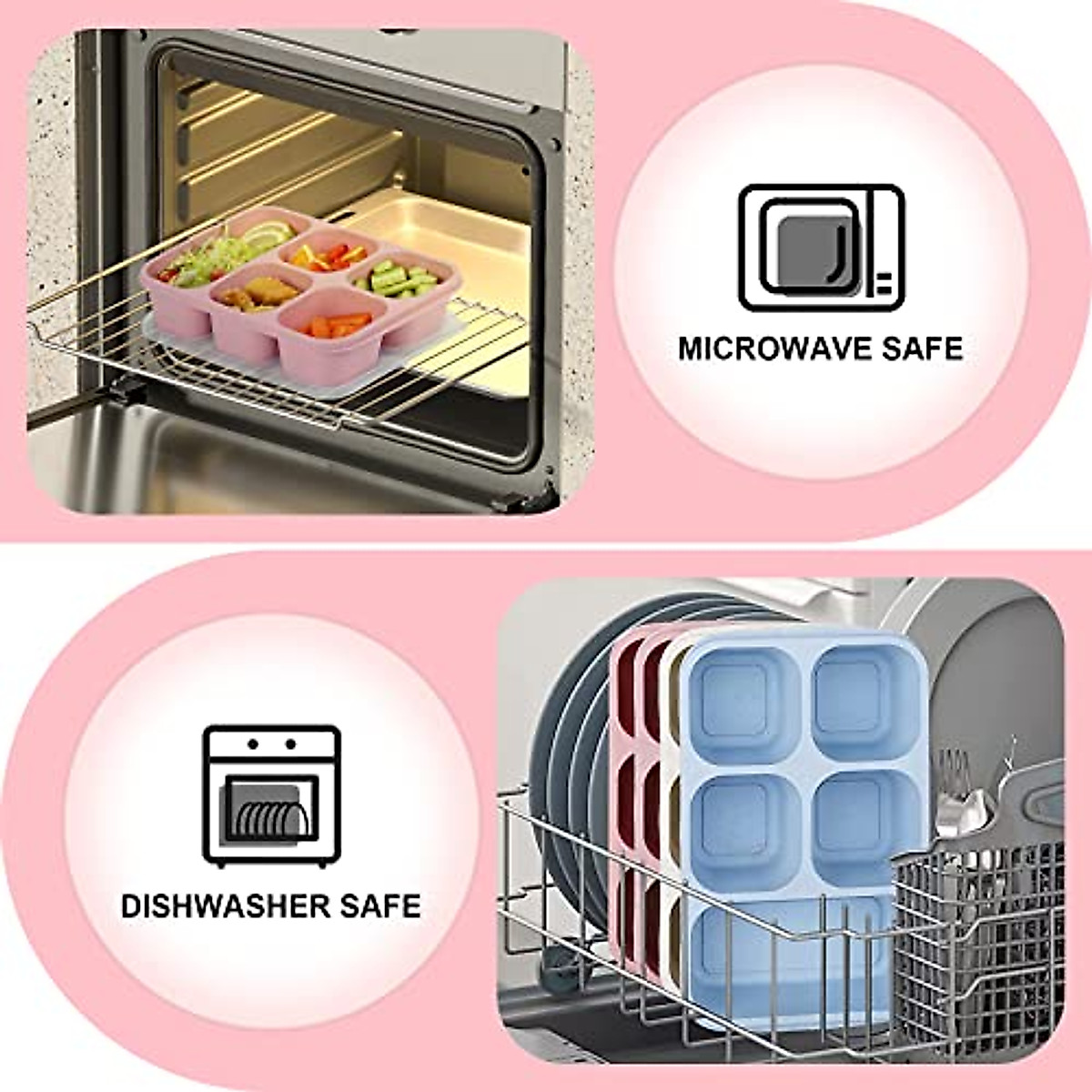 Nuoqiuu 6 Pcs Bento Snack Containers, 5-Compartment Lunchable Containers, Reusable Meal Prep Container for Kids, Snack Storage Boxes for Toddler School